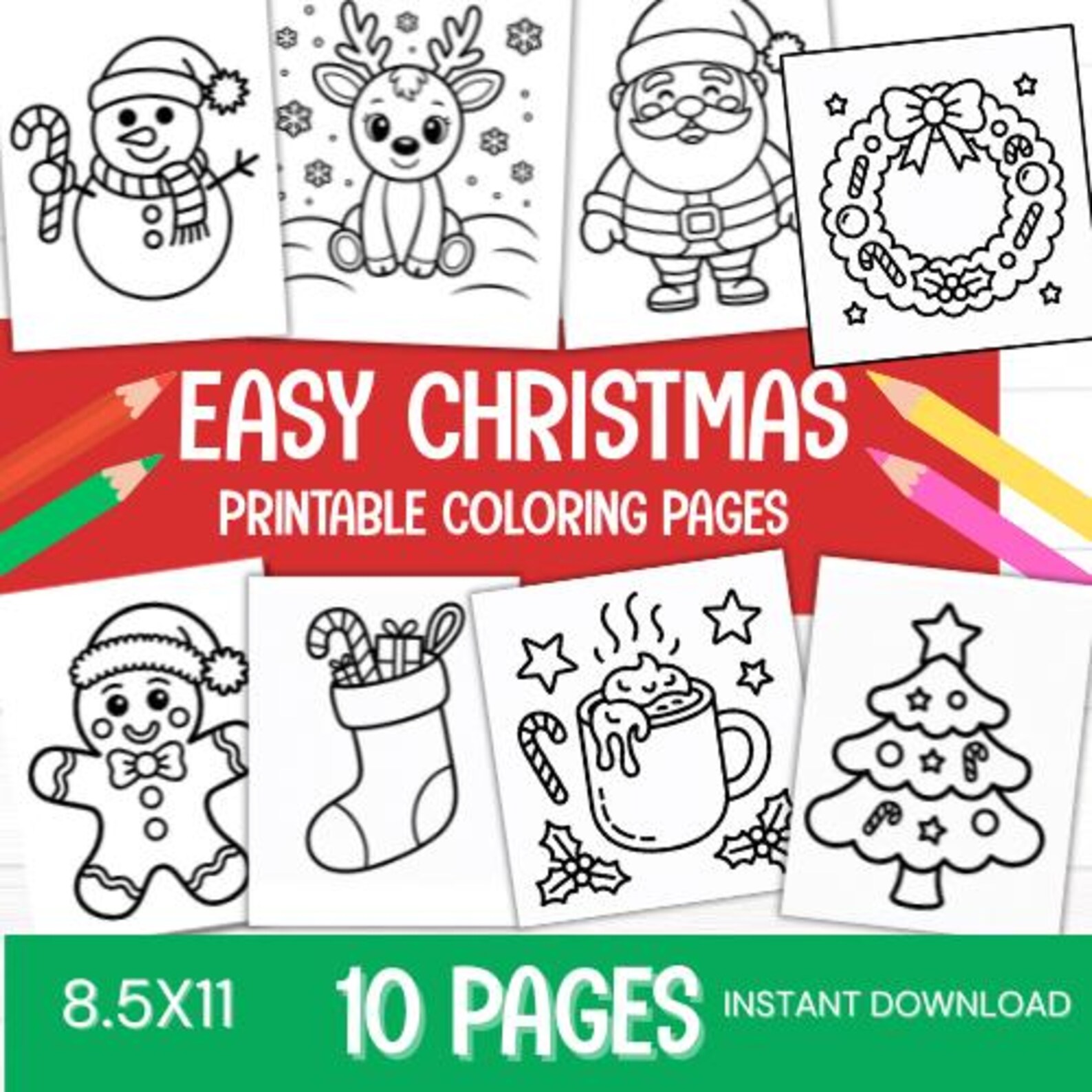 Christmas Simple Kids Coloring Pages, Digital Download Coloring Fun ...