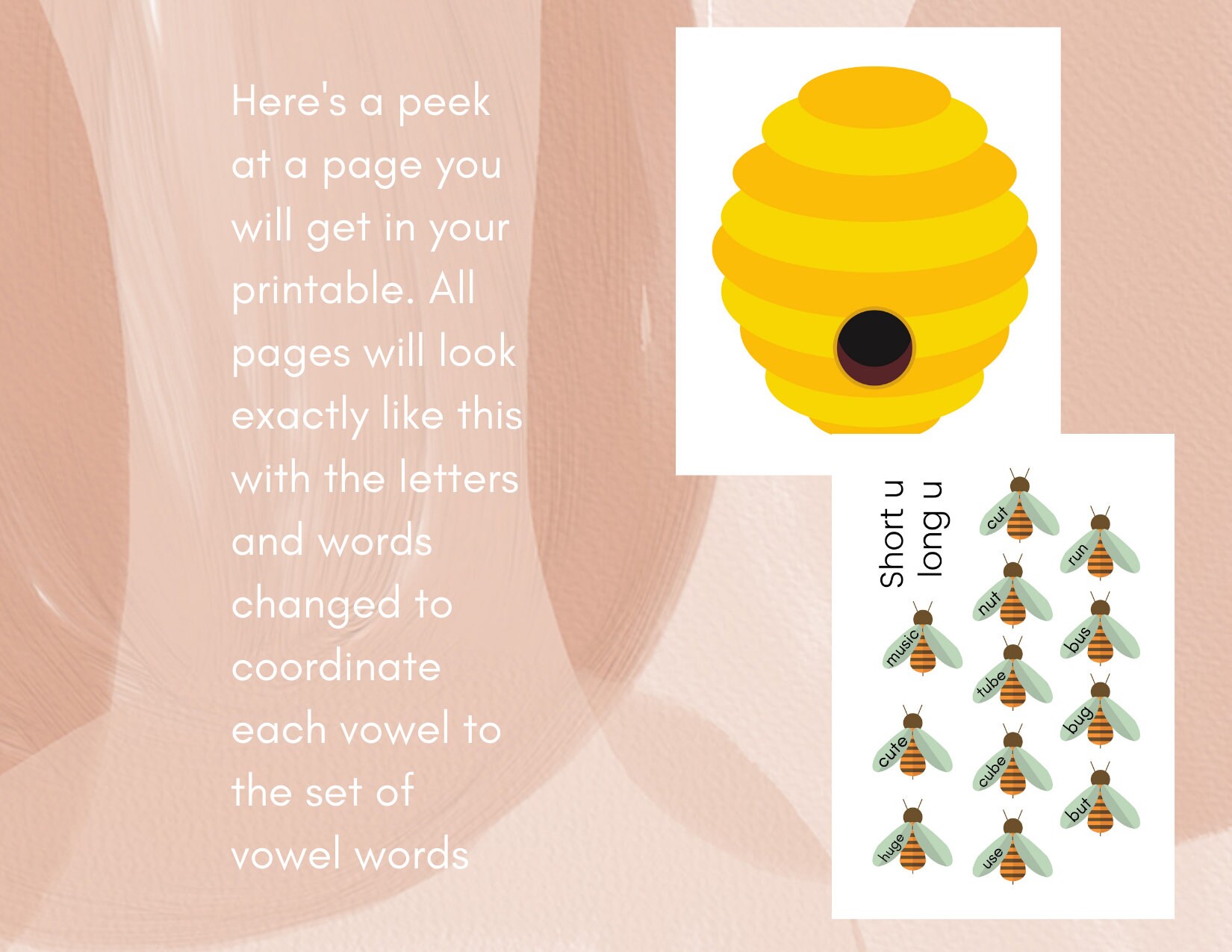 Honey Bee and Hive Vowel Long and Short Sounds Game for Kindergarten ...