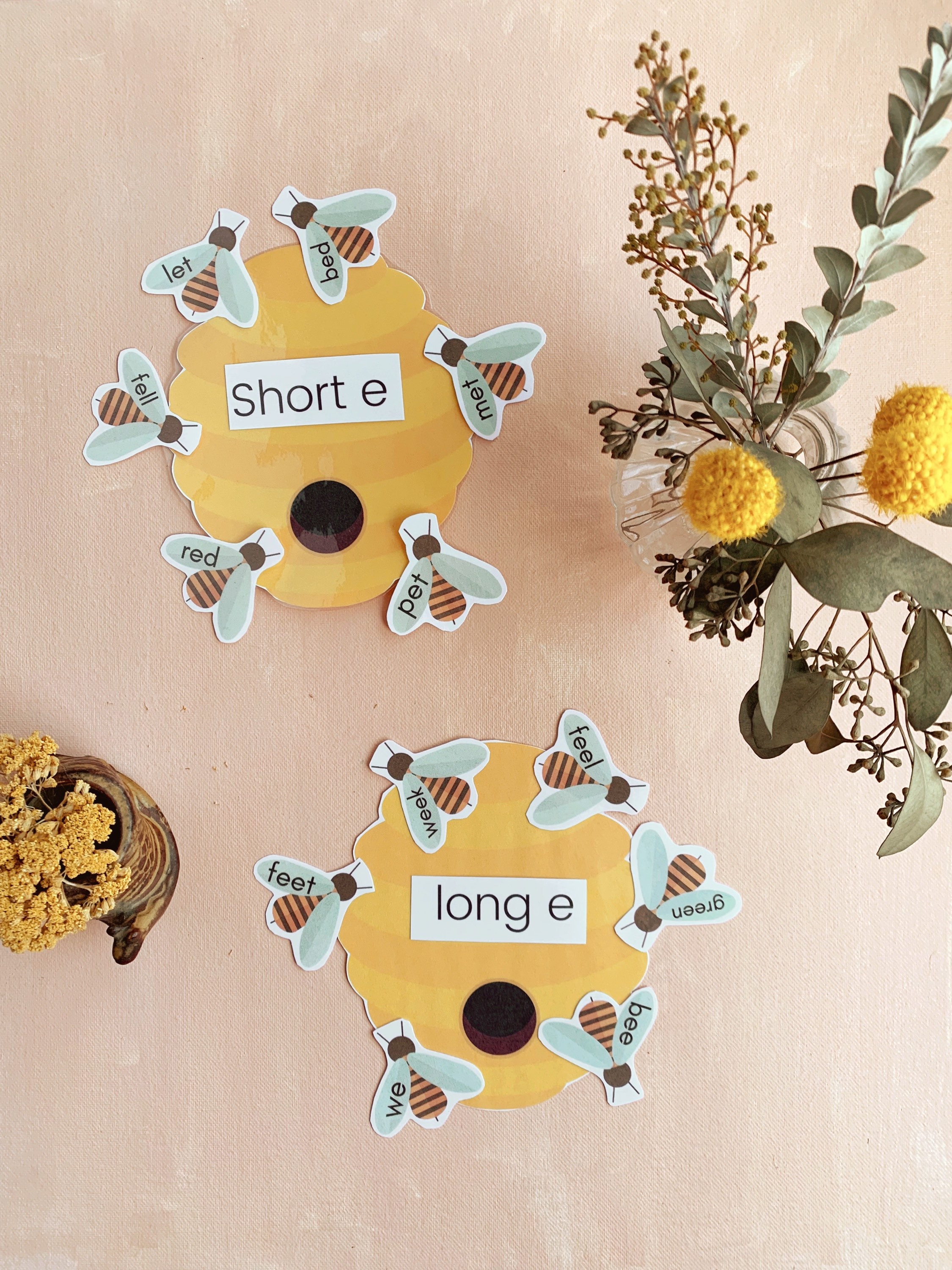 Honey Bee and Hive Vowel Long and Short Sounds Game for Kindergarten ...