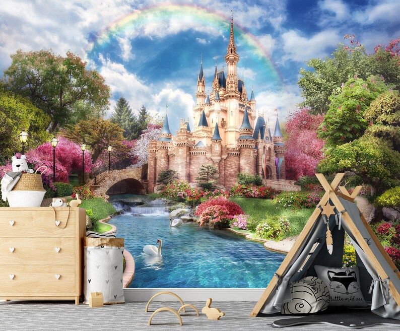 Kids Wallpaper Beautiful Princess Castle Nursery Fairytale | Etsy