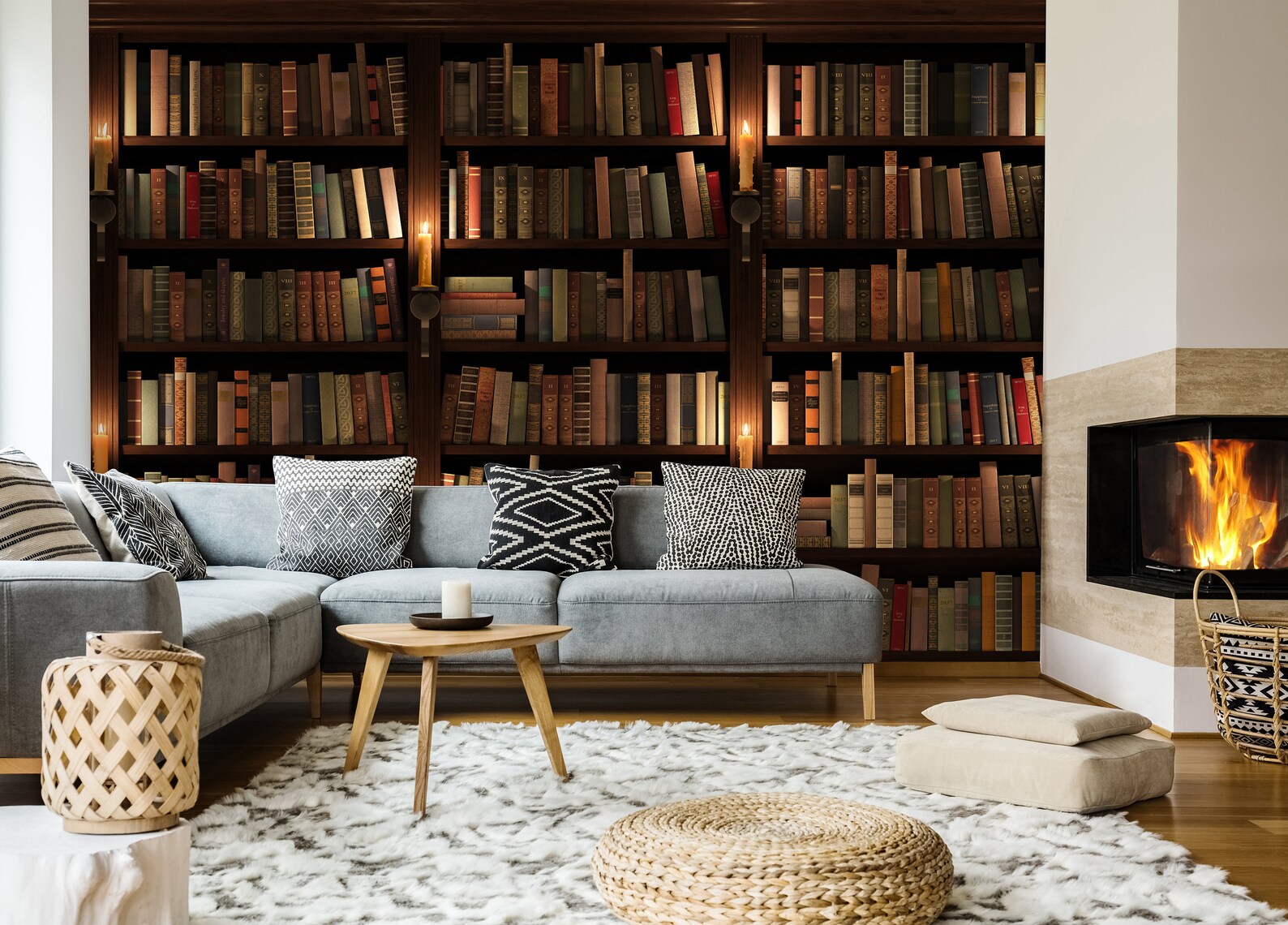 Bookshelf Wallpaper Bookcase Library Peel and Stick Texture - Etsy