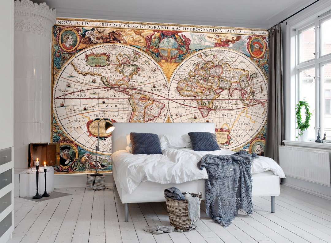 World Map Wallpaper Peel and Stick Earth World Old Travel - Etsy