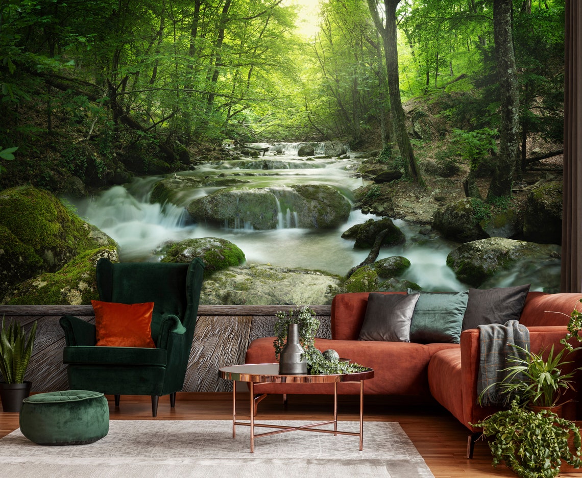 Forest Wallpaper Birch Rainforest Trees Foggy Removable Non - Etsy