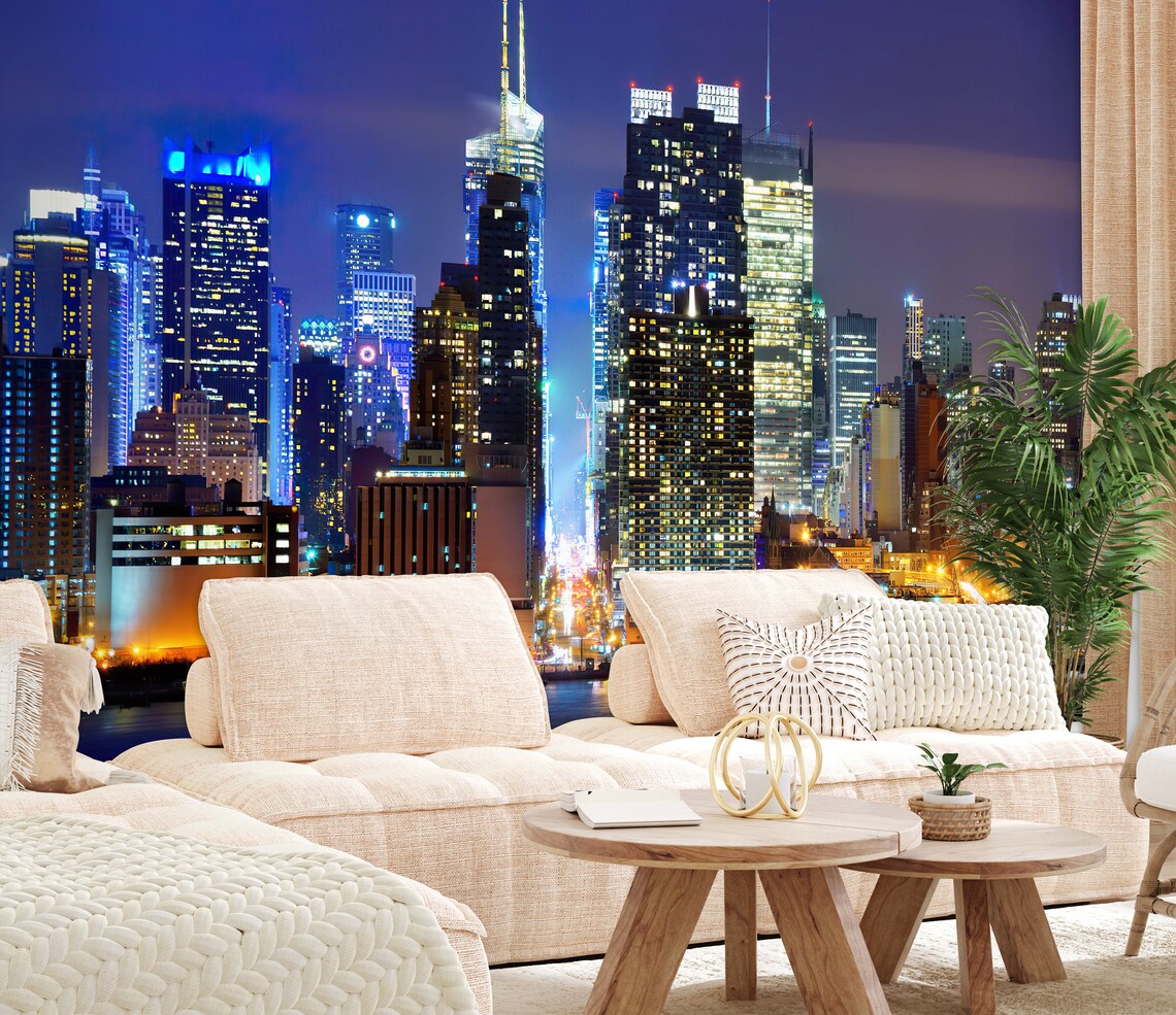 New York Wallpaper NYC 3d City Skyline Panorama Brooklyn Peel - Etsy