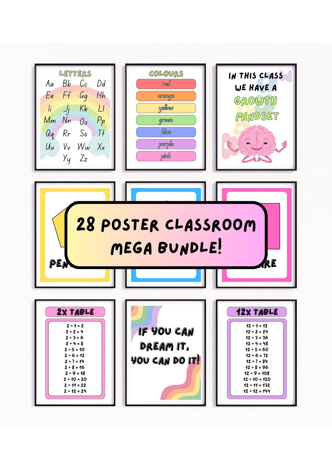 Rainbow Classroom Poster Bundle | Digital PDF Printable | Teacher Decor ...