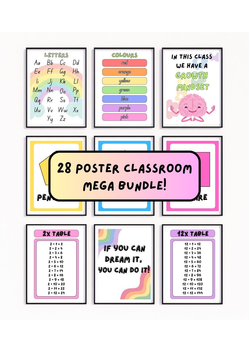 Rainbow Classroom Poster Bundle | Digital PDF Printable | Teacher Decor ...