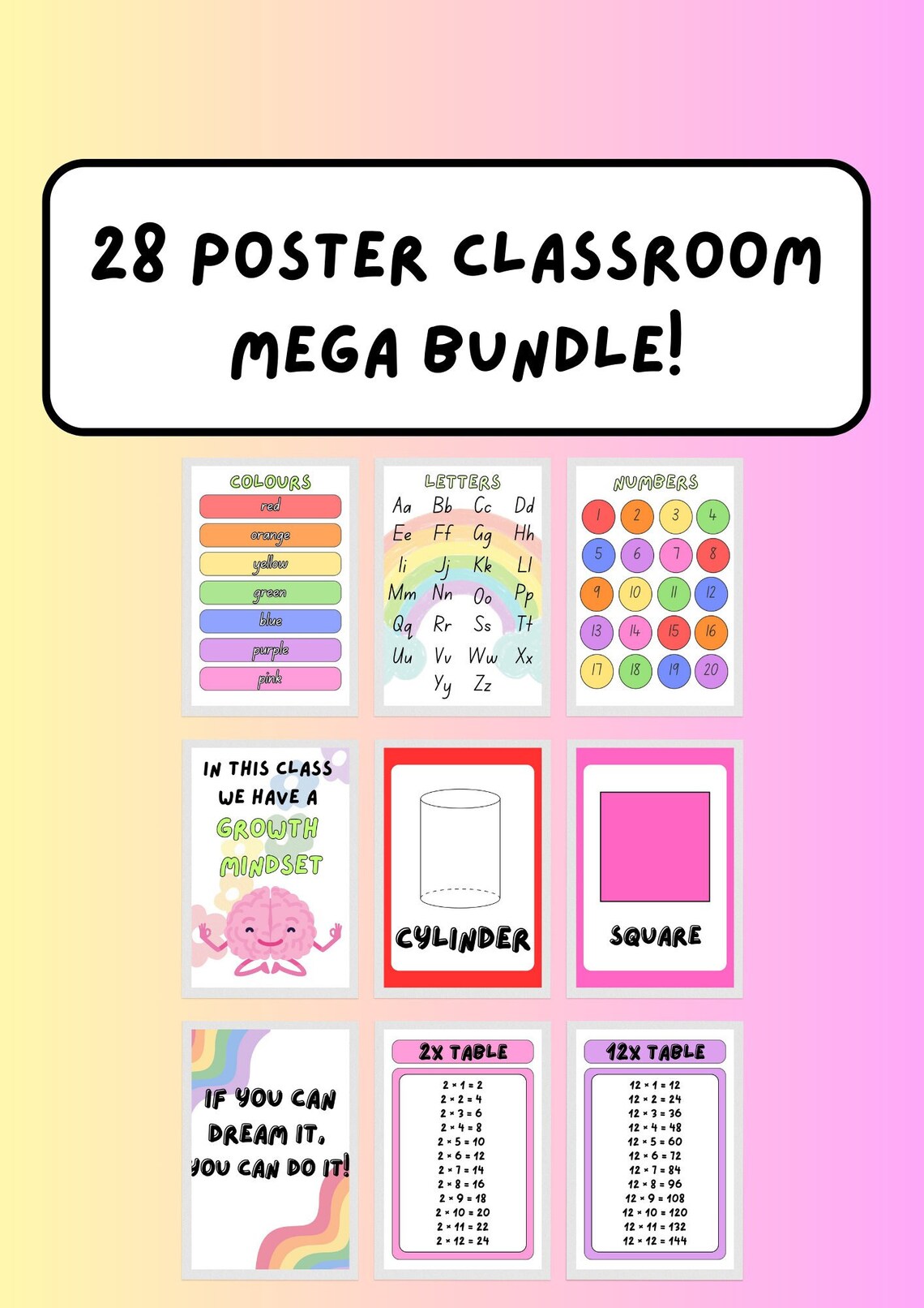 Rainbow Classroom Poster Bundle | Digital PDF Printable | Teacher Decor ...