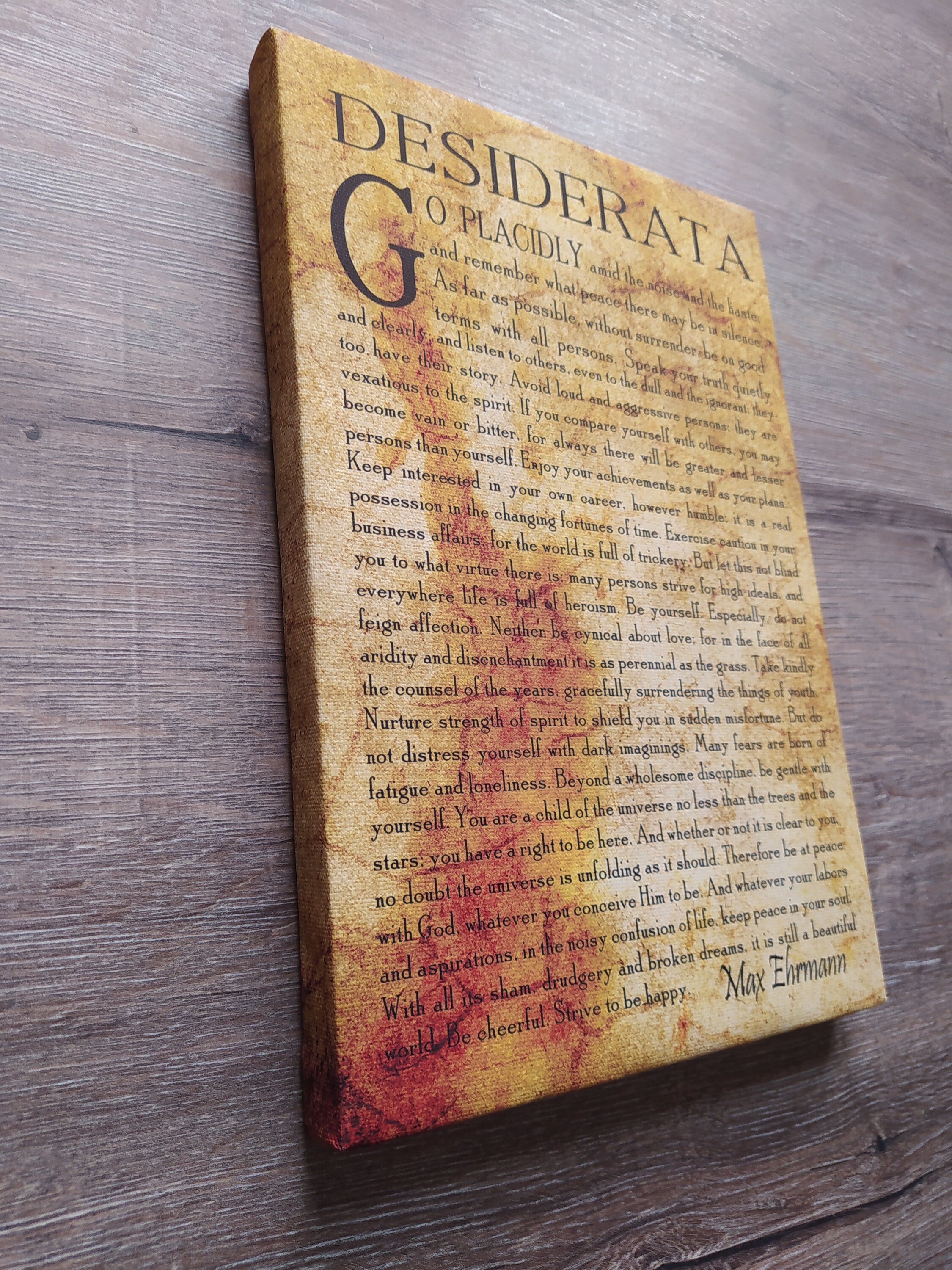Desiderata Poem by Max Ehrmann Wood, Gallery Wrapped Print on Canvas ...