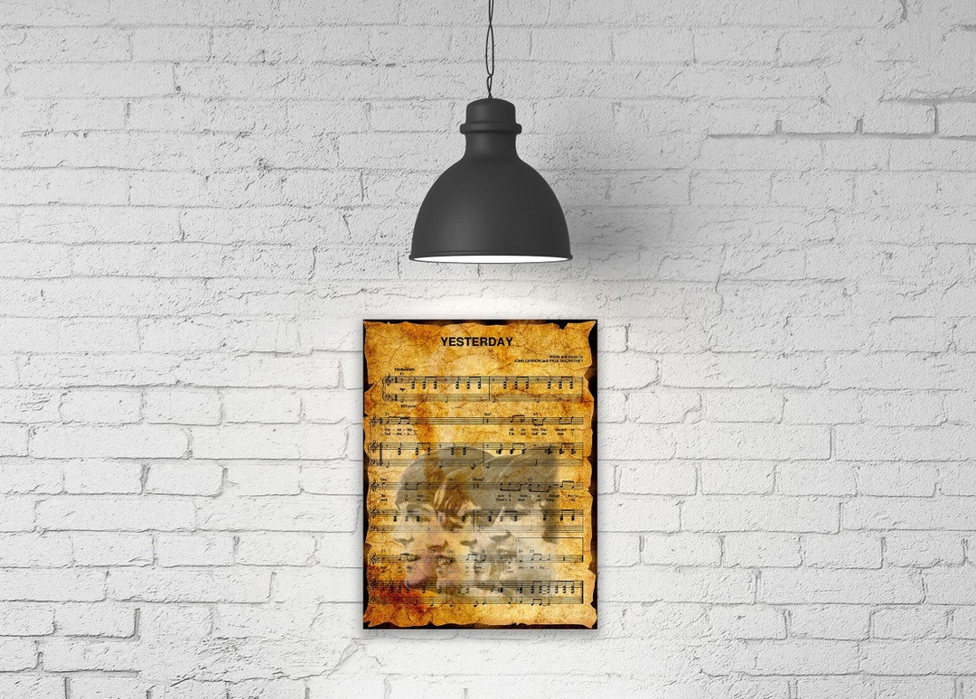 The Beatles Yesterday Sheet Music Art Print on Aged Background, Music ...