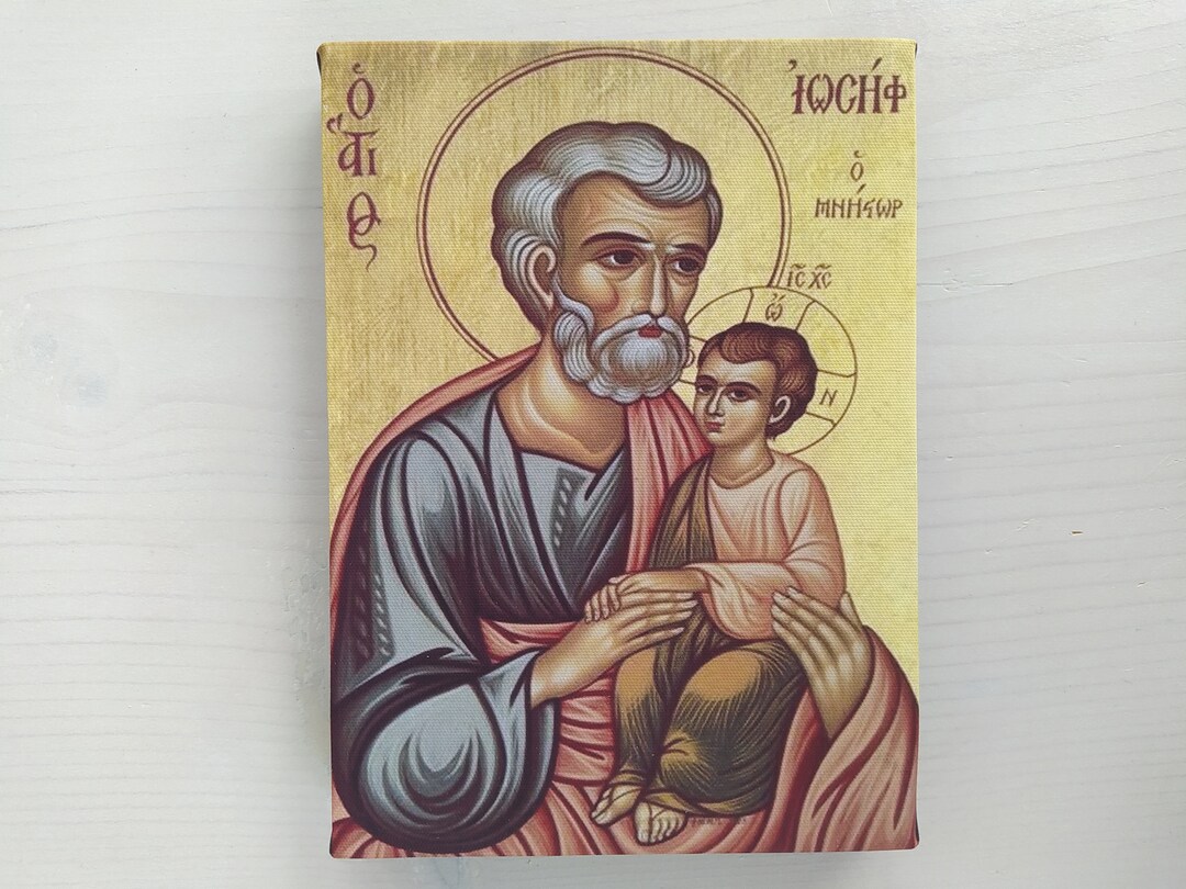 Saint Joseph and Jesus Christ Greek Orthodox Icon Gallery Wrapped Print ...