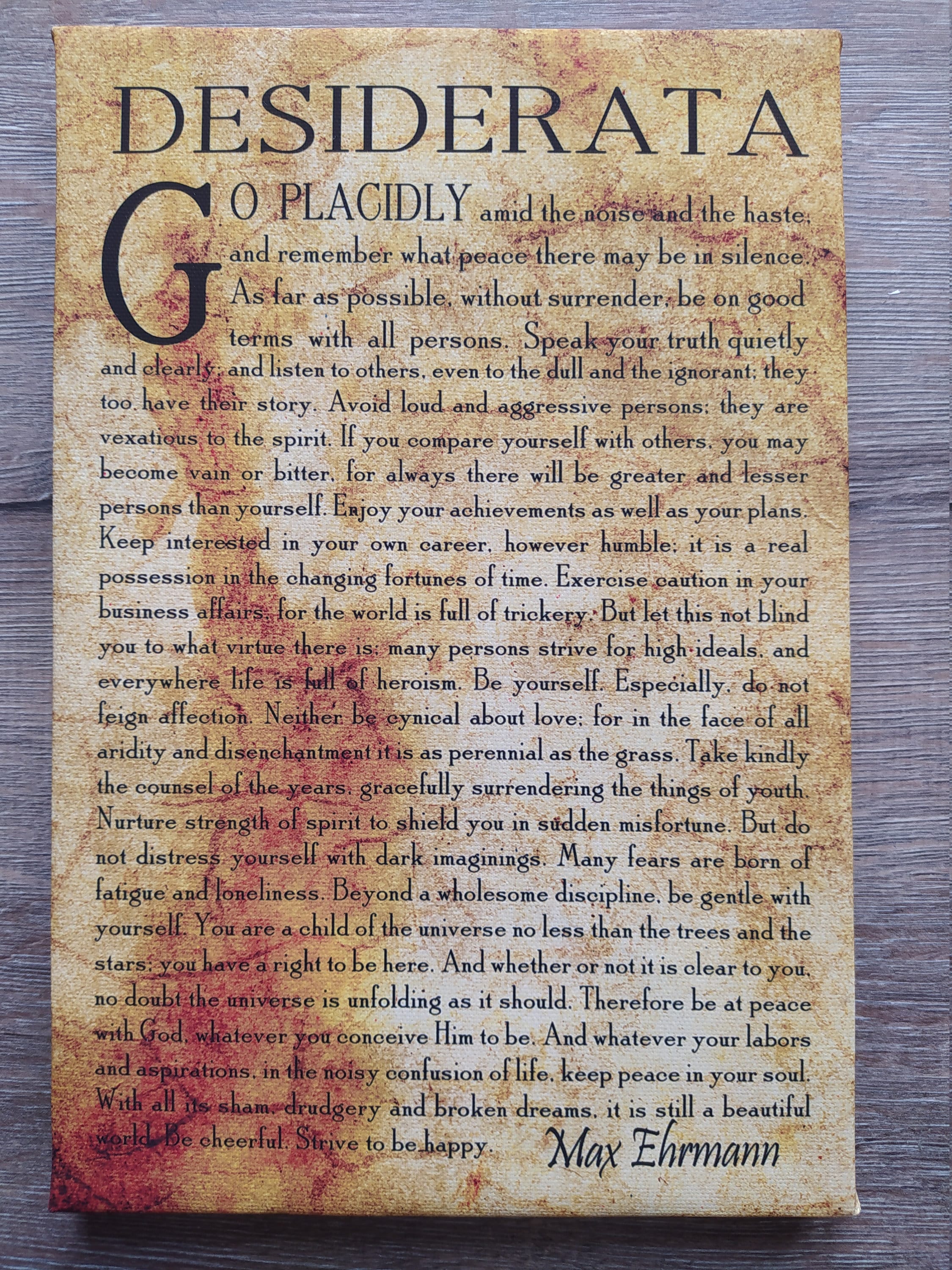 Desiderata Poem by Max Ehrmann Wood, Gallery Wrapped Print on Canvas ...