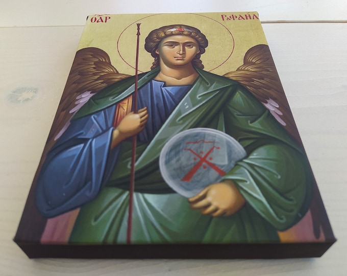 Archangel Raphael Icon, Handmade Greek Orthodox Icon of St Raphael ...