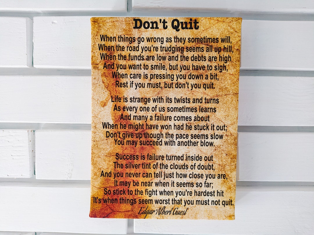 Don't Quit by Edgar Albert Guest Motivational Poem Canvas - Etsy