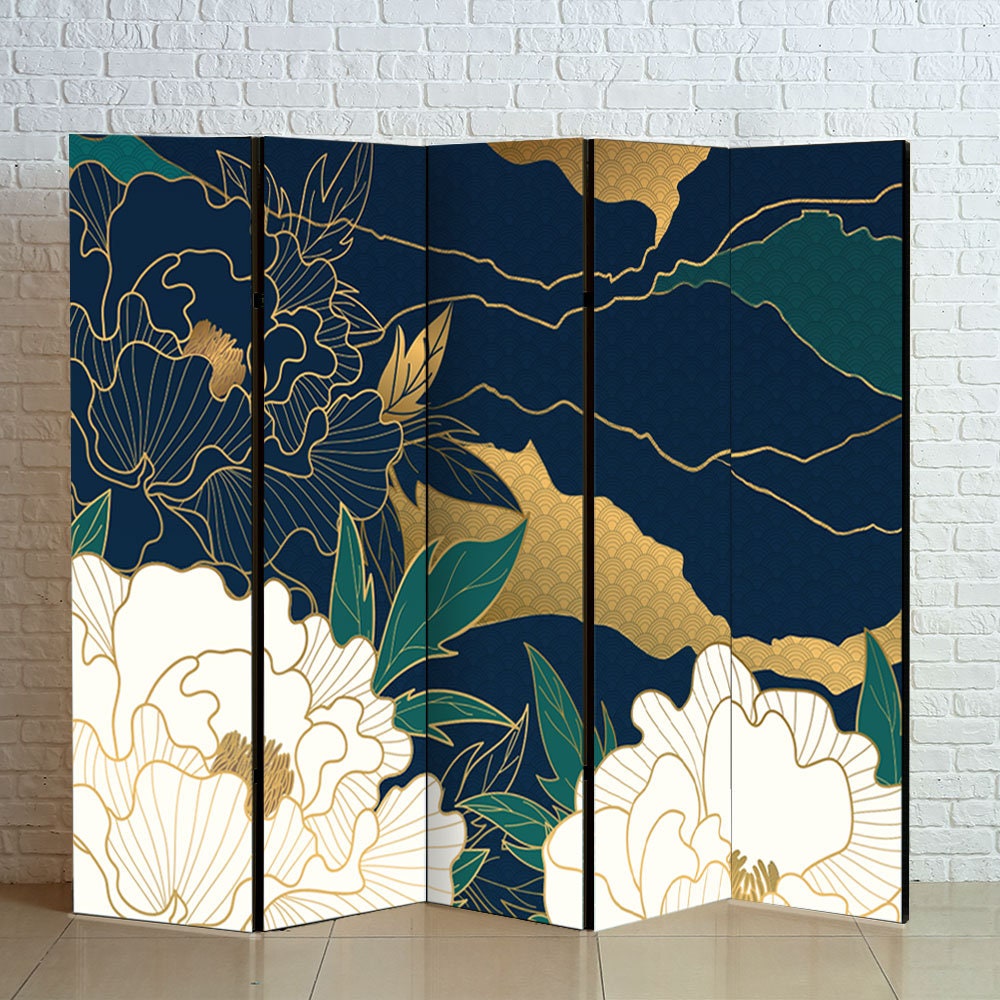 Gold Modern Flower Room Divider, Folding Screen, Room Divider - 3 and 5 ...