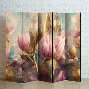 Tulip Pink Flowers, Abstract Room Divider, Minimalistic Style, Folding ...