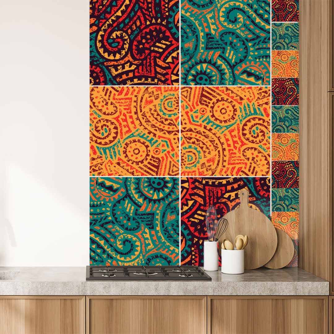 Retro Mexican Tile Stickers, 12 Stickers in Set, Wall and Floor ...