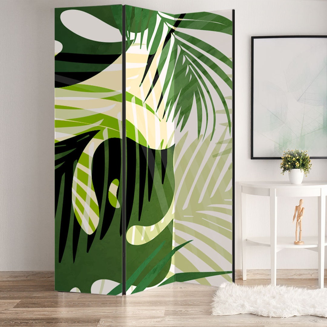 Green Tropic Leaves Room Divider, Folding Screen, Room Divider - 3 and ...