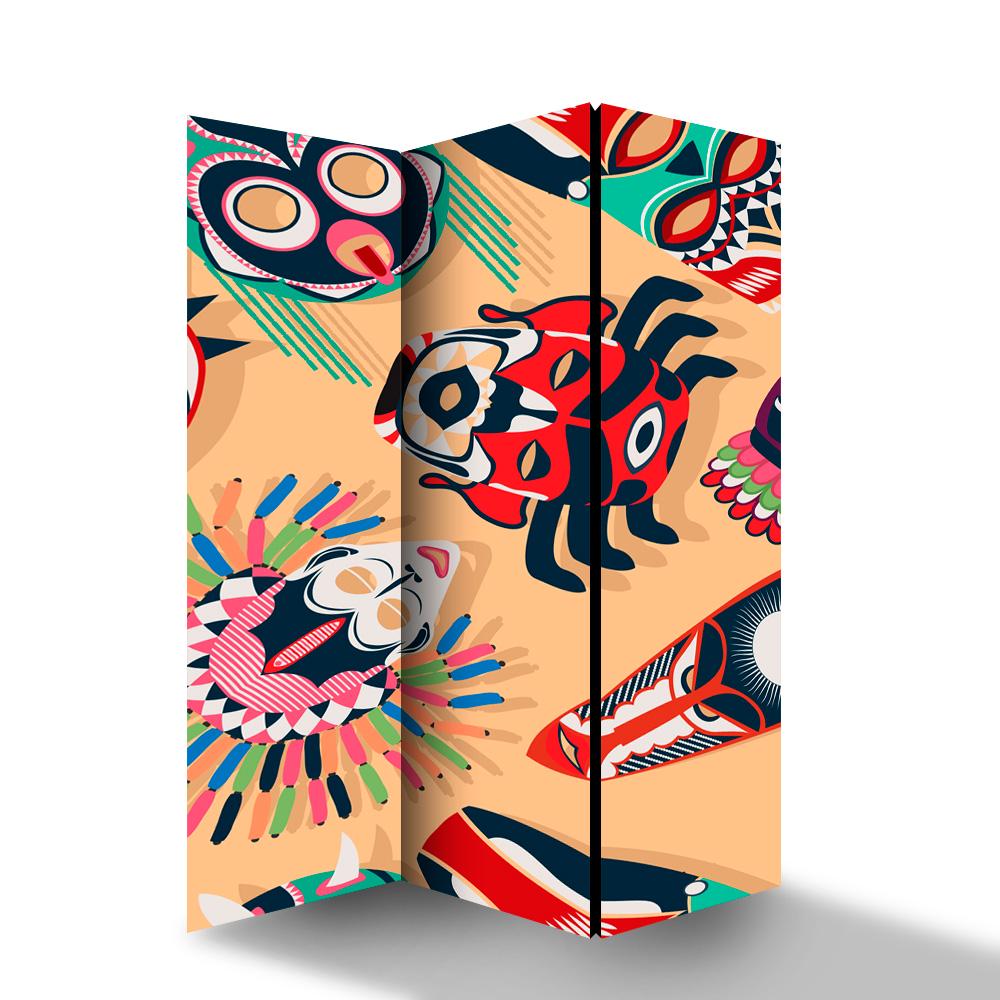 Japanese Masks Room Divider, Folding Screen, Room Divider - 3 and 5 ...