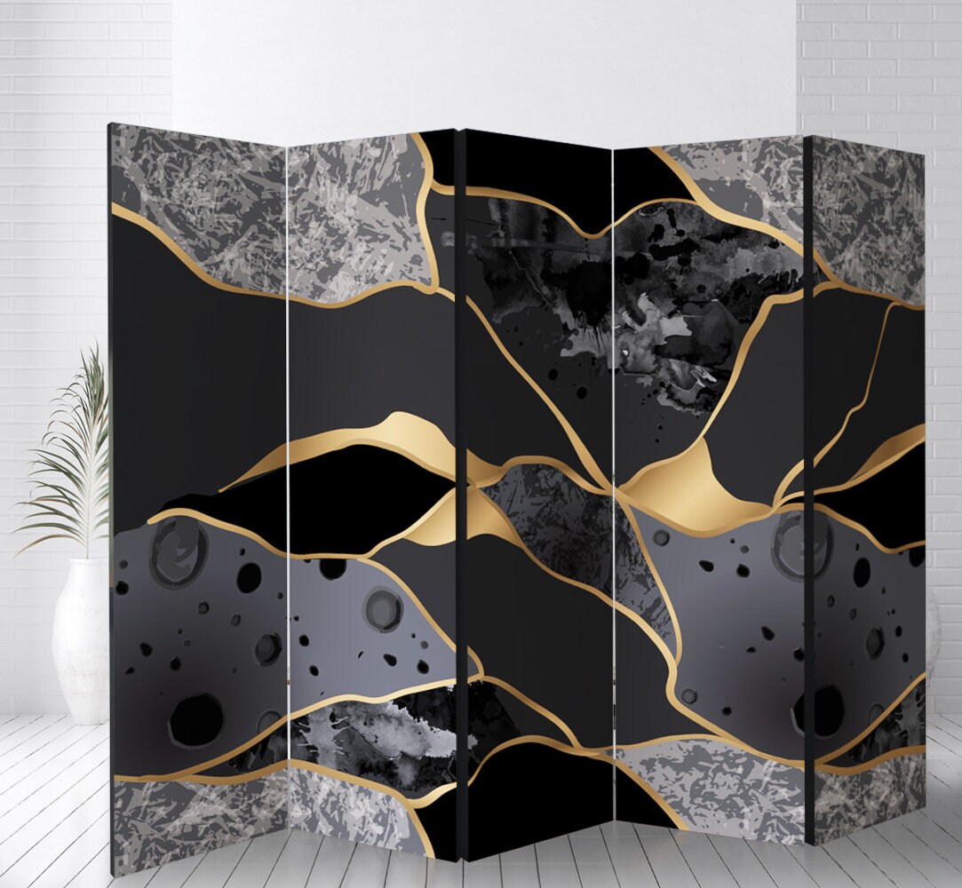Grey and Gold Marble Room Divider, Folding Screen, Room Divider - 3 and ...