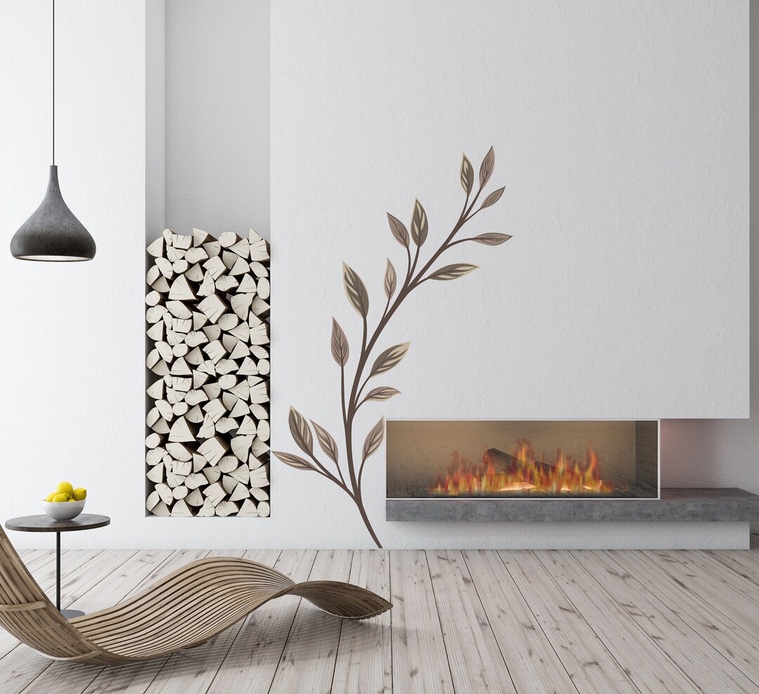 Brown Leaves Sticker - Living Room Wall Decal- Plants Wall Sticker ...