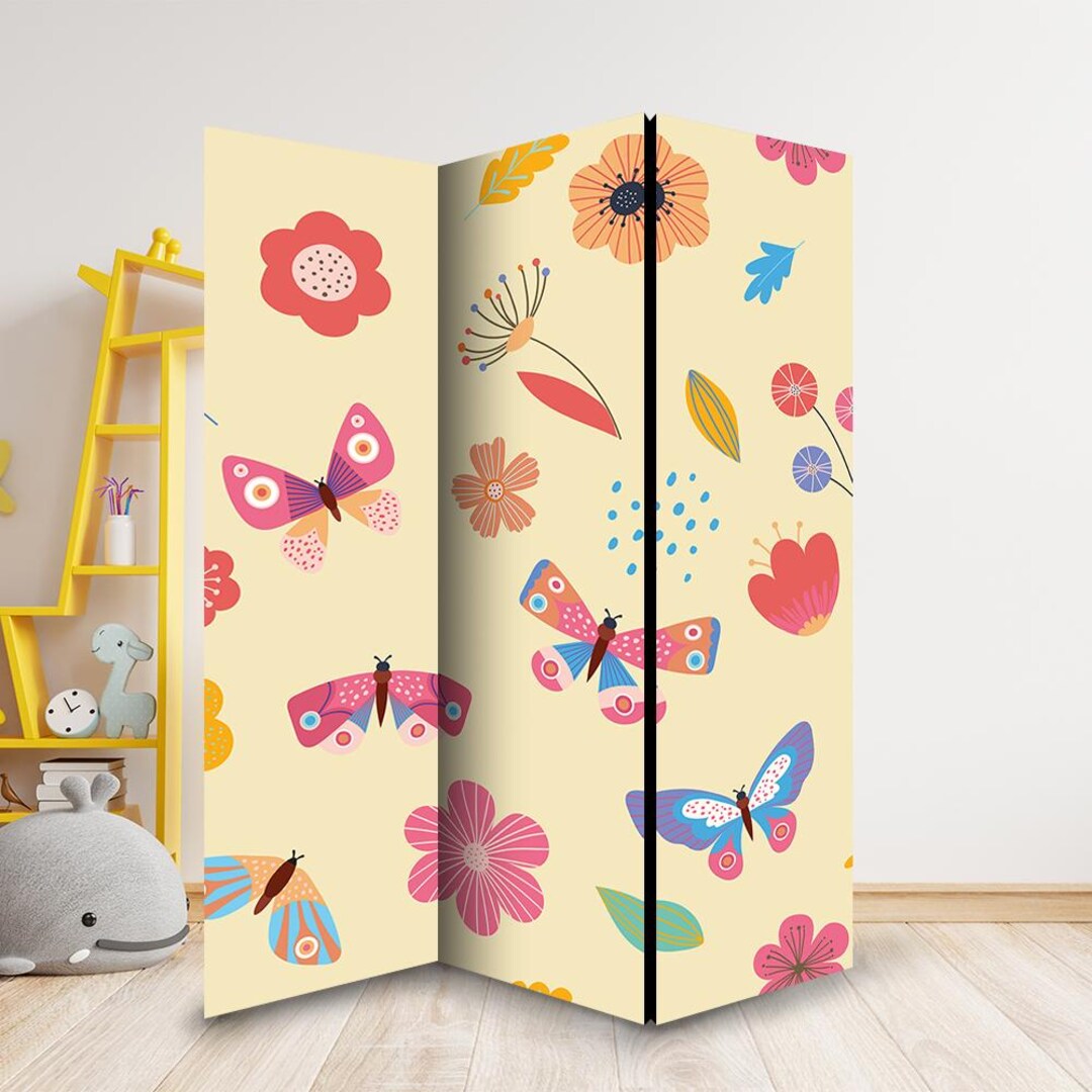 Butterflies and Flowers Room Divider, Folding Screen, Room Divider - 3 ...
