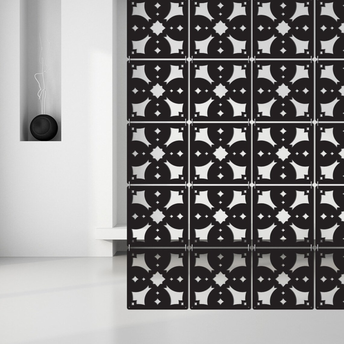 Mosaic Interior Separator Panels - Hanging Room Divider - White Black ...