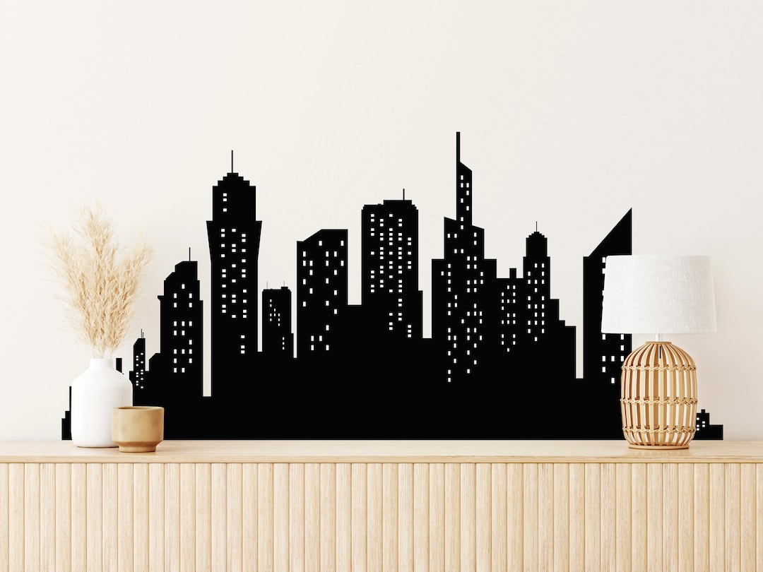 City View Sticker - Black City Wall Decal- City Wall Sticker - Wall ...