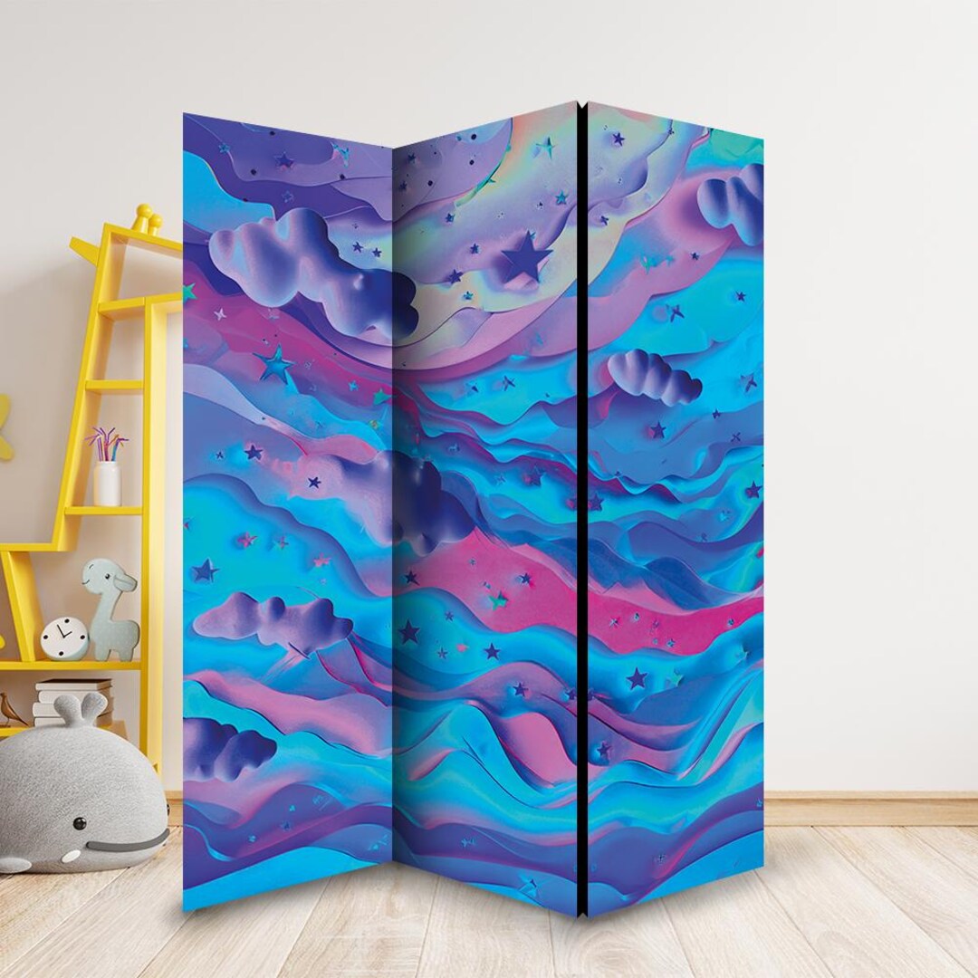 Sky Blue Room Divider, Folding Screen, Room Divider - 3 and 5 Panels ...