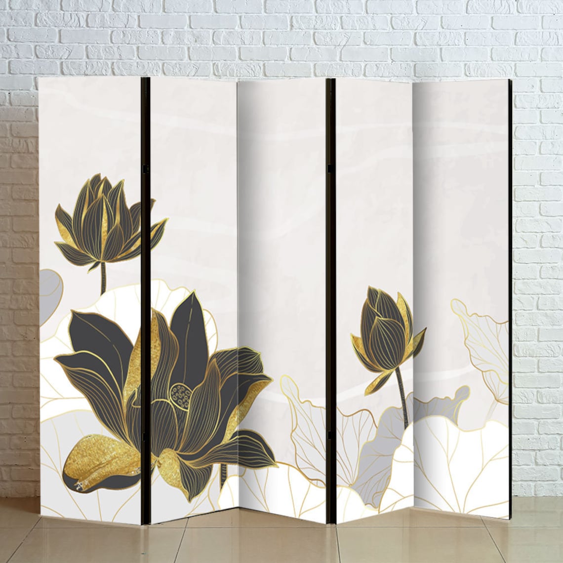 Minimalistic Gold Flower Room Divider Folding Screen Room - Etsy