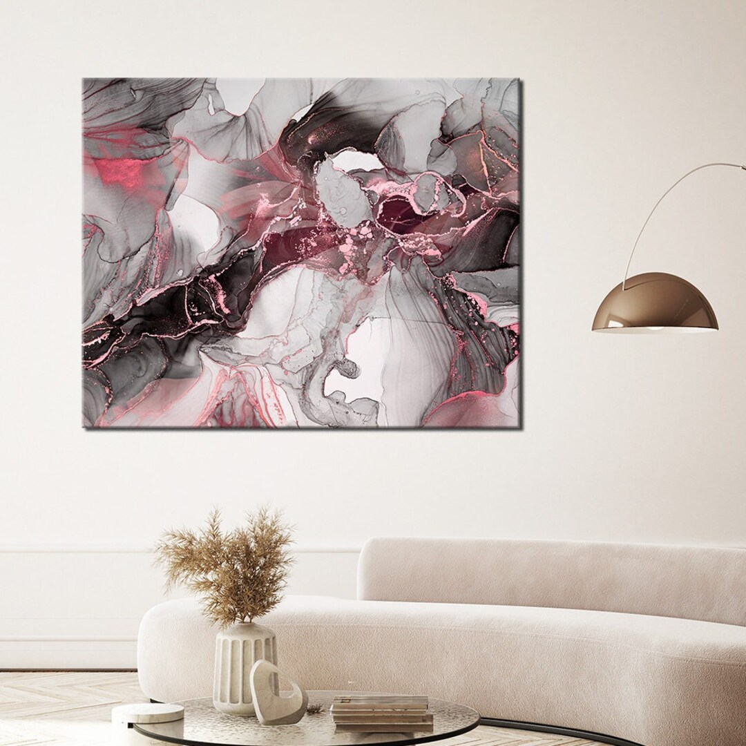 Pink Flowers and Marbel Canvas Wall Art, Canvas Print Home Decor ...
