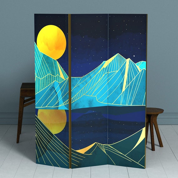 Dark Blue Night Room Divider Folding Screen Room Divider 3 - Etsy