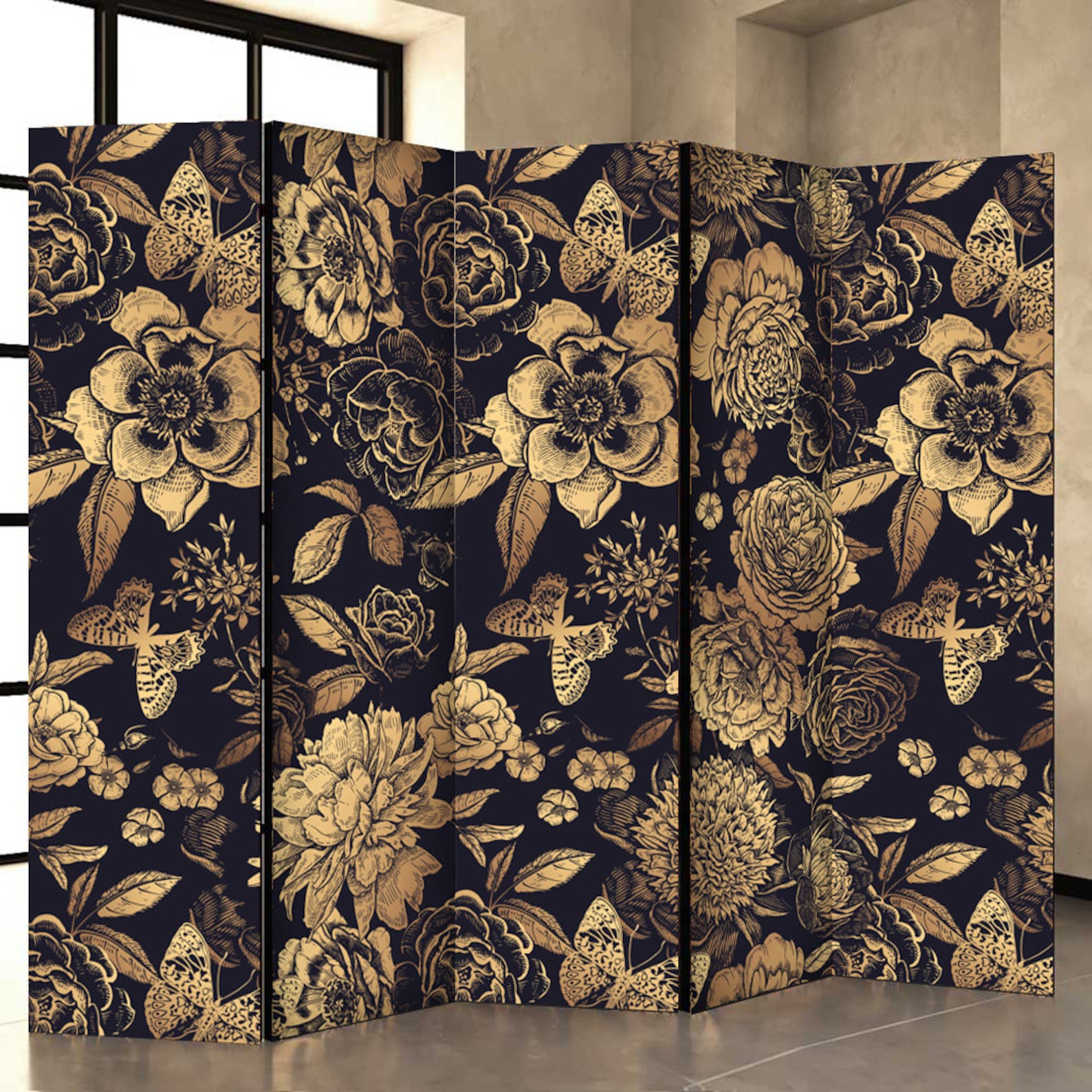 Gold Flower Room Divider Folding Screen Room Divider 3 and - Etsy