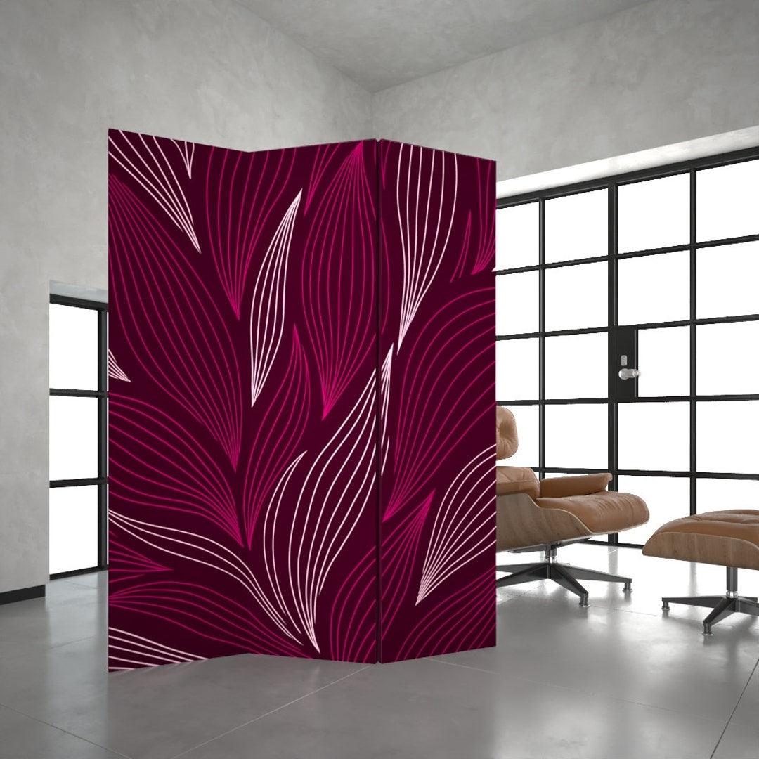Pink Abstract Leaves Room Divider, Folding Screen, Room Divider - 3 and ...