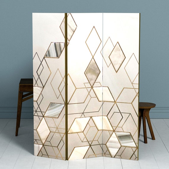 Gold Geometric Room Divider Folding Screen Room Divider 3 - Etsy