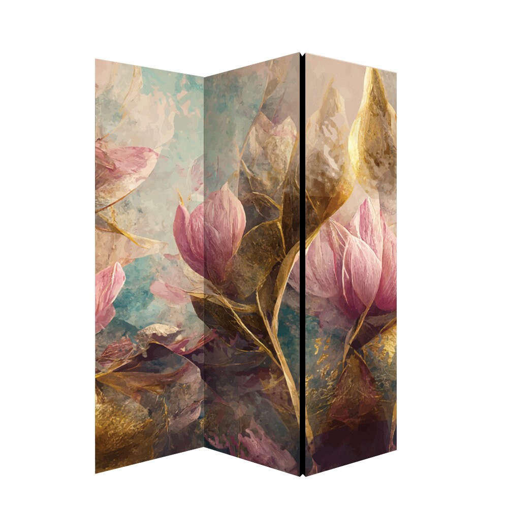 Tulip Pink Flowers, Abstract Room Divider, Minimalistic Style, Folding ...