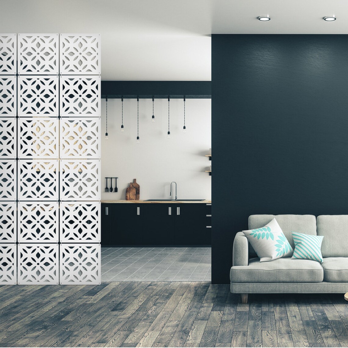 Mosaic Interior Room Partition - Hanging Wall Panels - White Black and ...