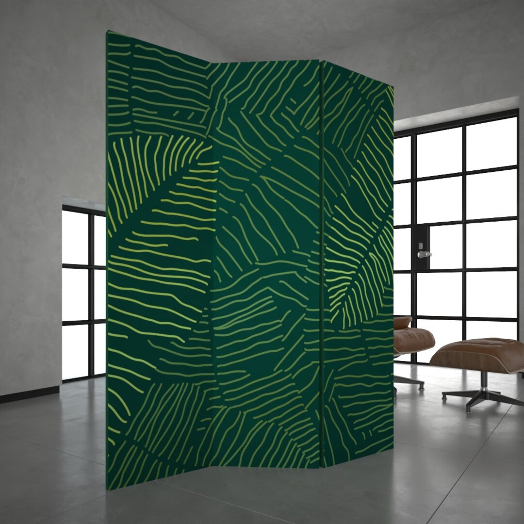 Green Abstract Leaves Room Divider, Folding Screen, Room Divider - 3 ...
