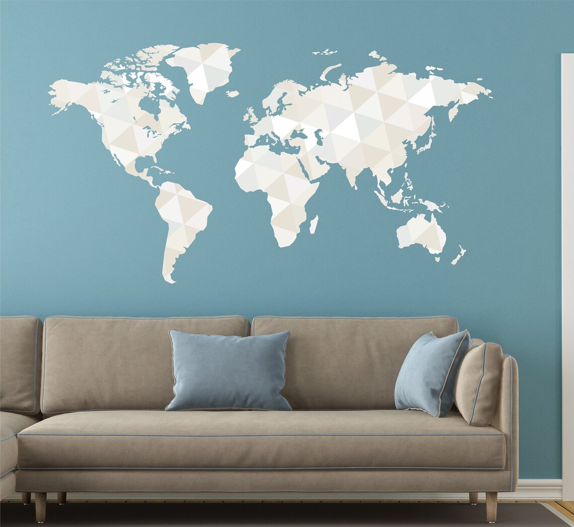 World Map Sticker - Map Wall Decal - Wall Sticker - Wall Decor - Wall ...