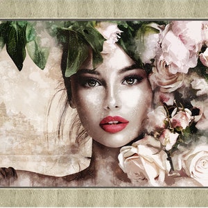 Beauty Woman Canvas Painting Print, Woman Portrait, Woman Canvas Wall ...