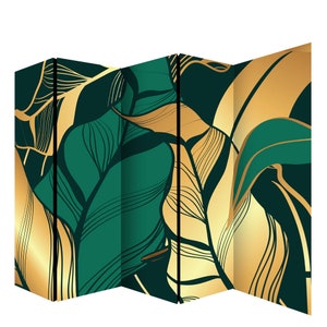 Green Gold Leaves Room Divider, Folding Screen, Room Divider - 3 and 5 ...
