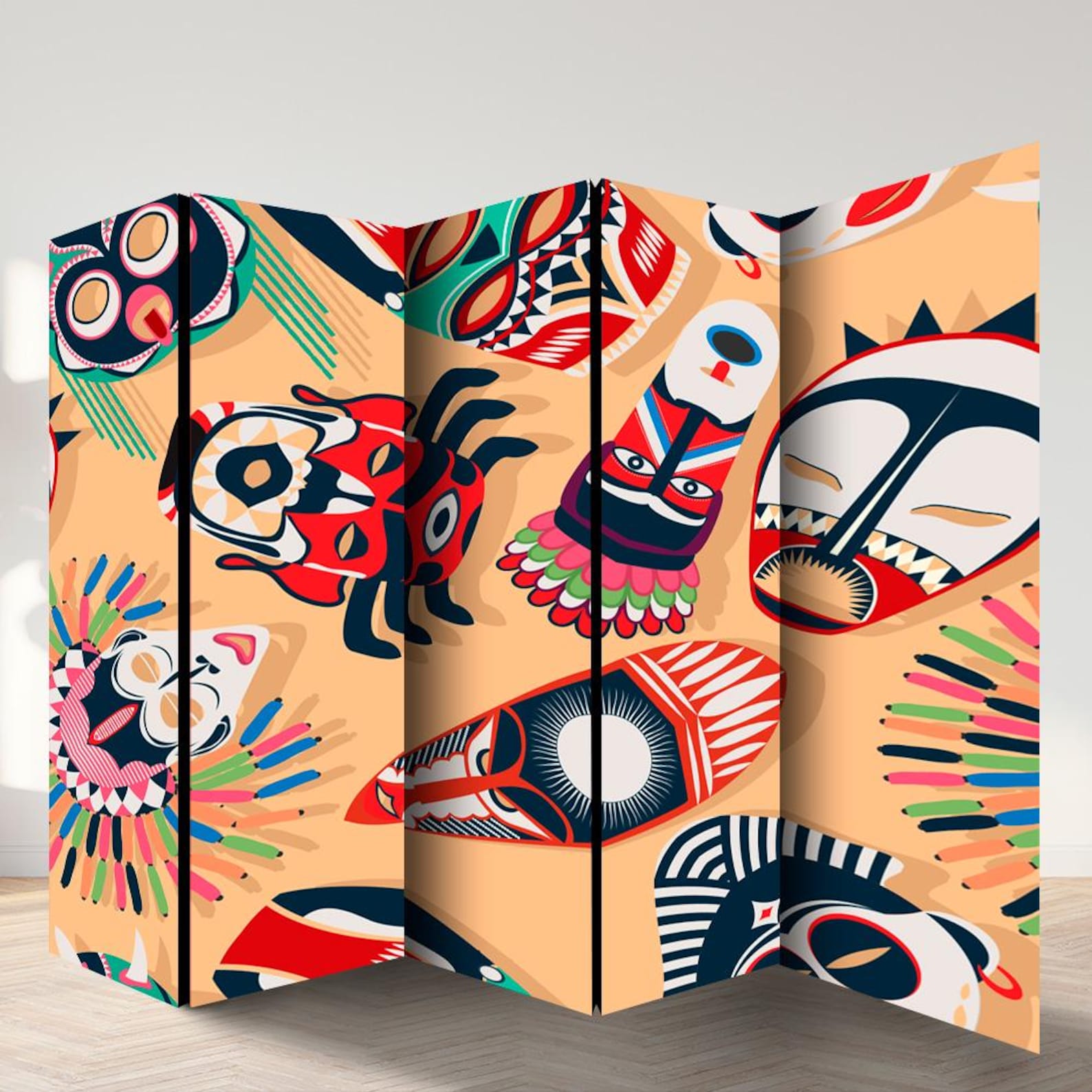 Japanese Masks Room Divider, Folding Screen, Room Divider - 3 and 5 ...