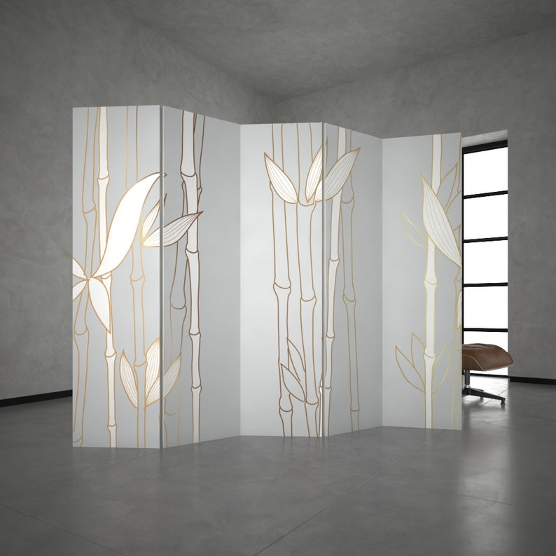 Gold Bamboo Room Divider, Folding Screen, Room Divider - 3 and 5 Panels ...