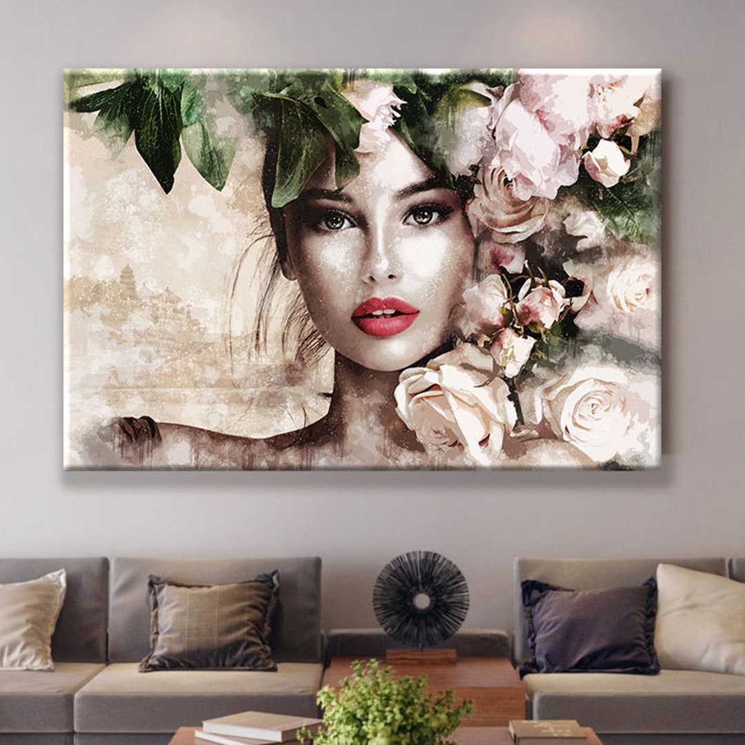 Beauty Woman Canvas Painting Print, Woman Portrait, Woman Canvas Wall ...