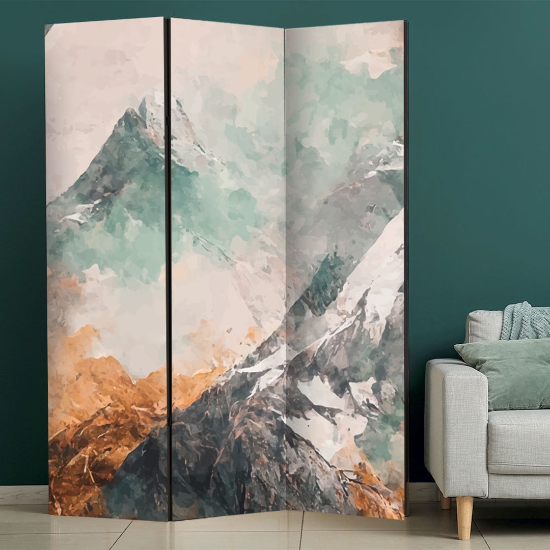 Mountain Abstract Room Divider, Minimalistic Mountain Style, Folding ...