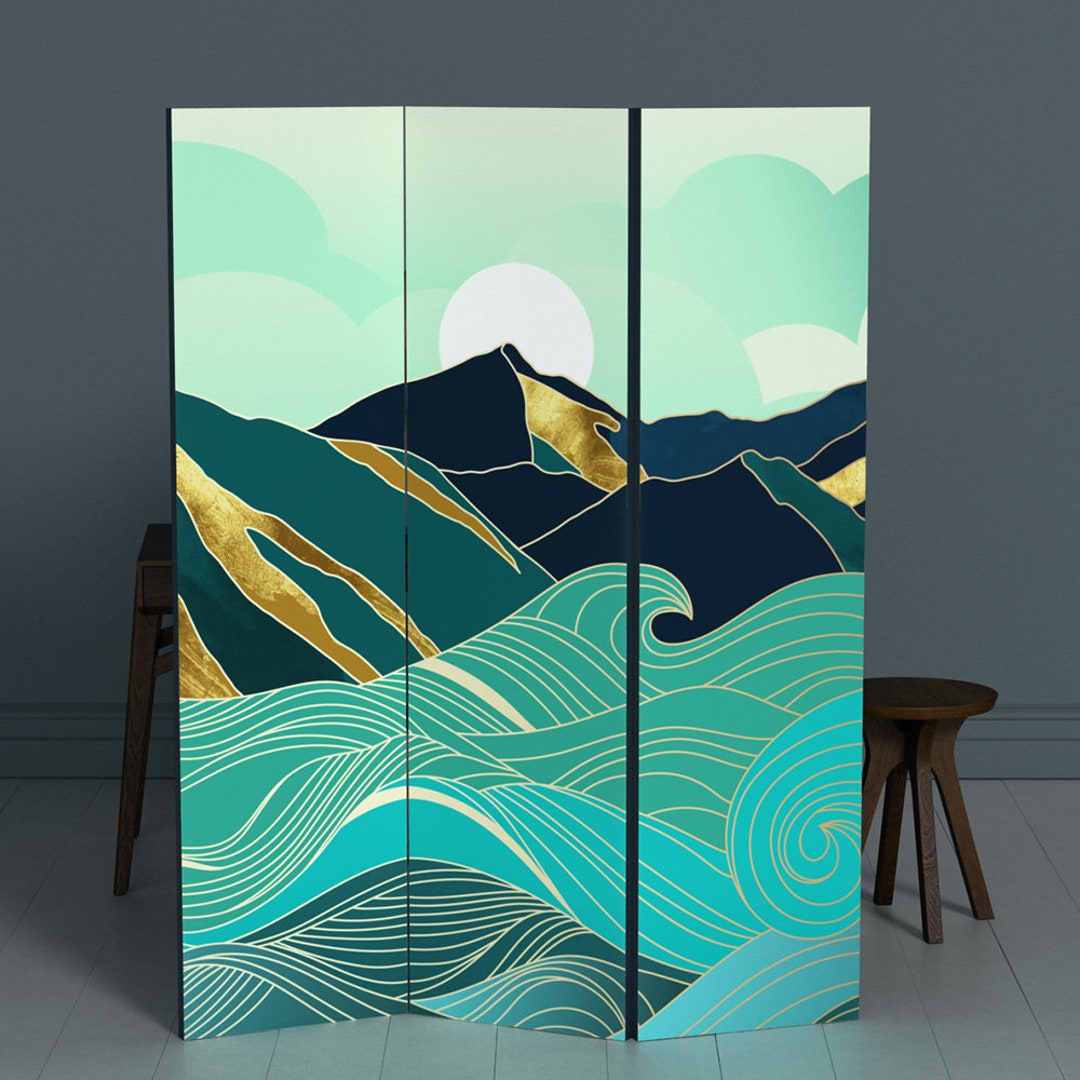 Abstract Green Mountains Room Divider, Folding Screen, Room Divider - 3 ...