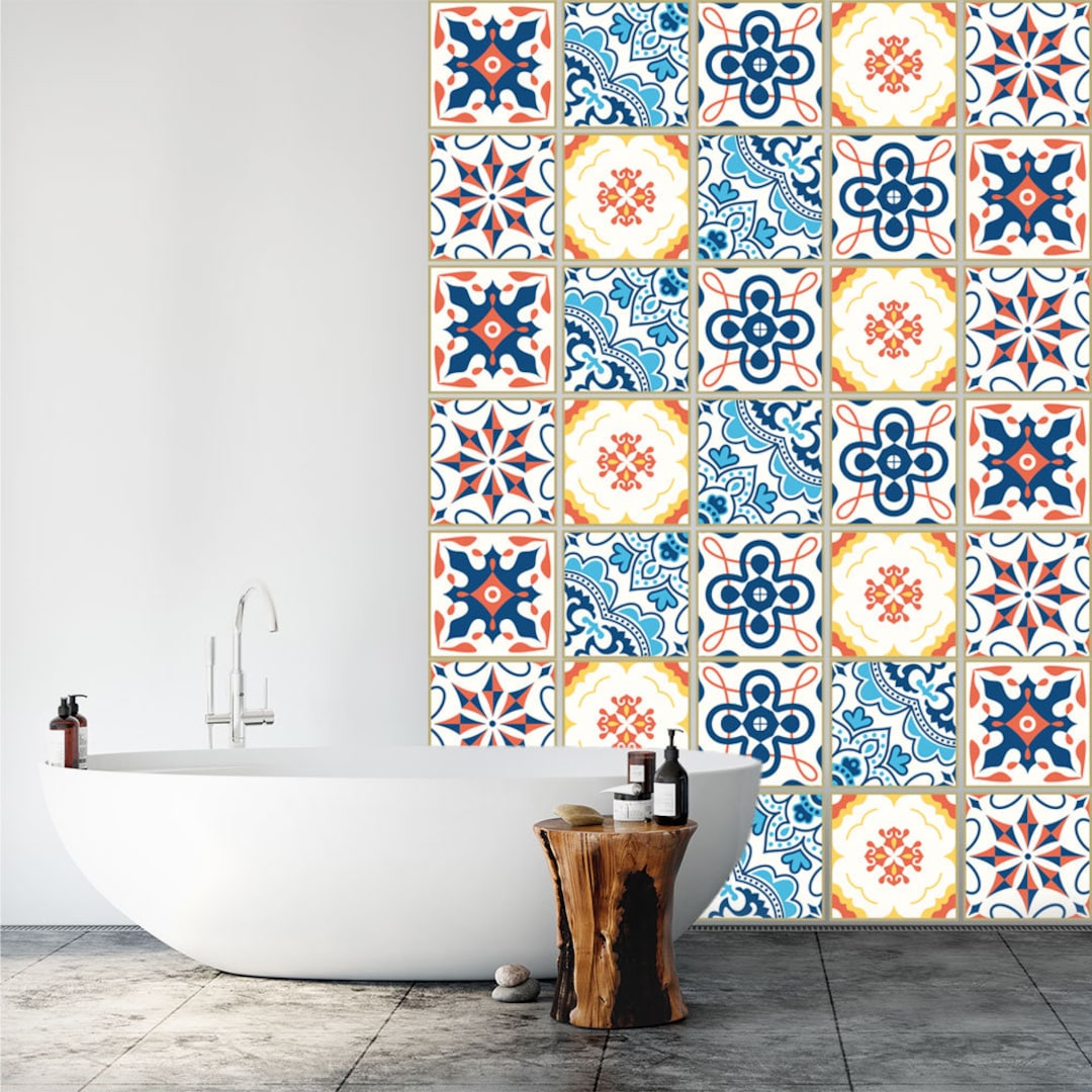 Portuguese Tiles Stickers, 16 Stickers in Set, Kitchen and Bathroom ...