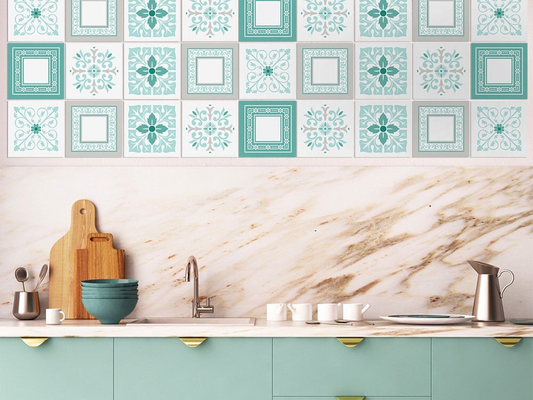 Mosaic Tile Stickers, 16 Stickers in Set, Wall and Floor Decals, Modern ...