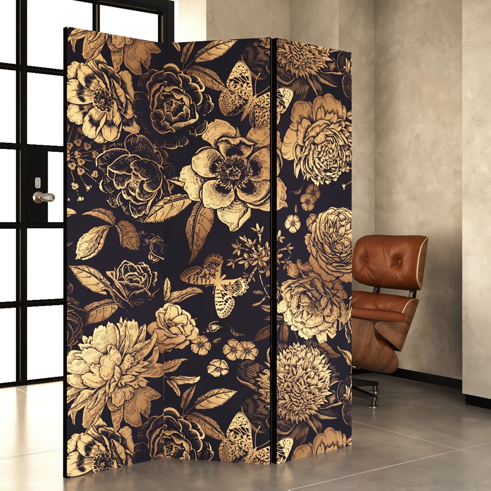 Gold Flower Room Divider, Folding Screen, Room Divider - 3 and 5 Panels ...