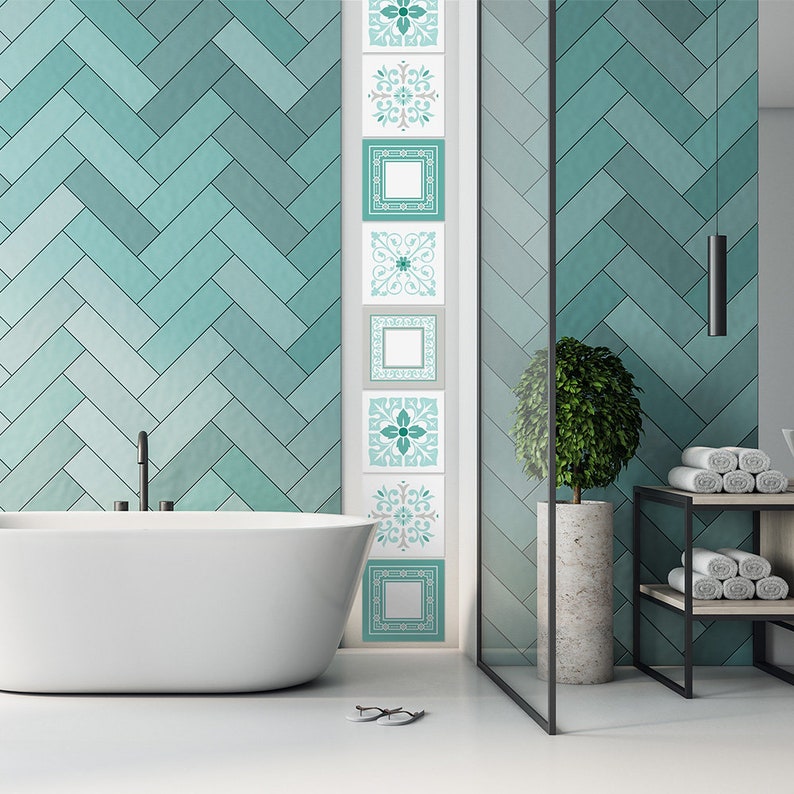 Mosaic Tile Stickers, 16 Stickers in Set, Wall and Floor Decals, Modern ...