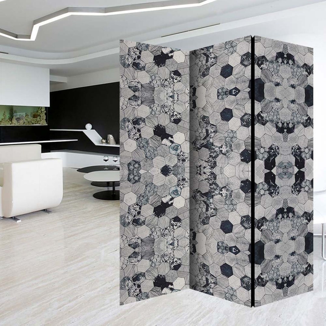 Grey Abstract Room Divider, Folding Screen, Room Divider - 3 and 5 ...